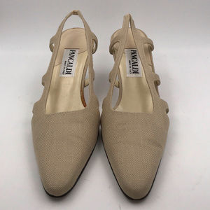 Panacaldi | Shoes | Vintage 9s Pancaldi Tan Linen Slingback Heels ...